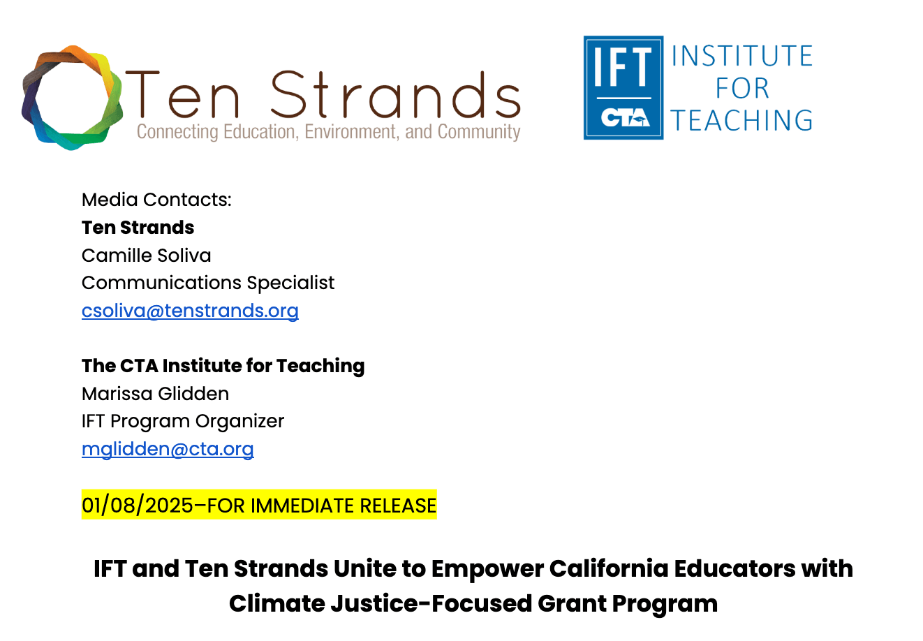 Ten Strands and IFT Unite to Empower California Educators with Climate ...